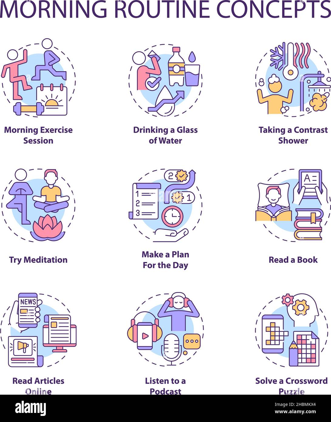 Morning routine concept icons set Stock Vector Image & Art - Alamy