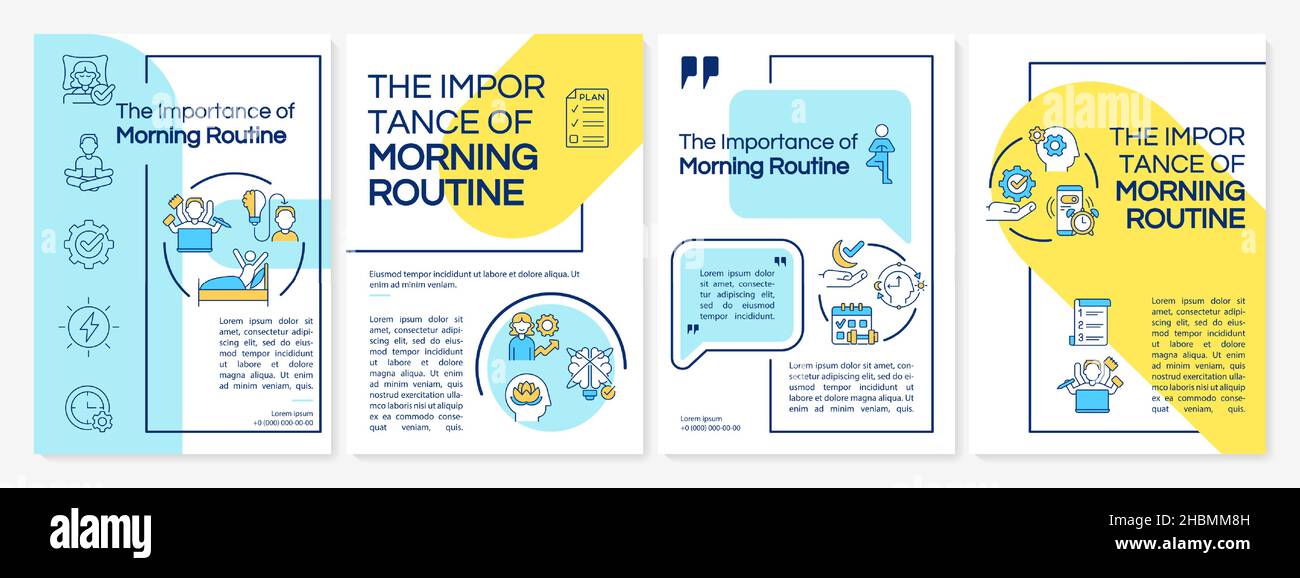 Morning routine importance blue and yellow brochure template Stock ...