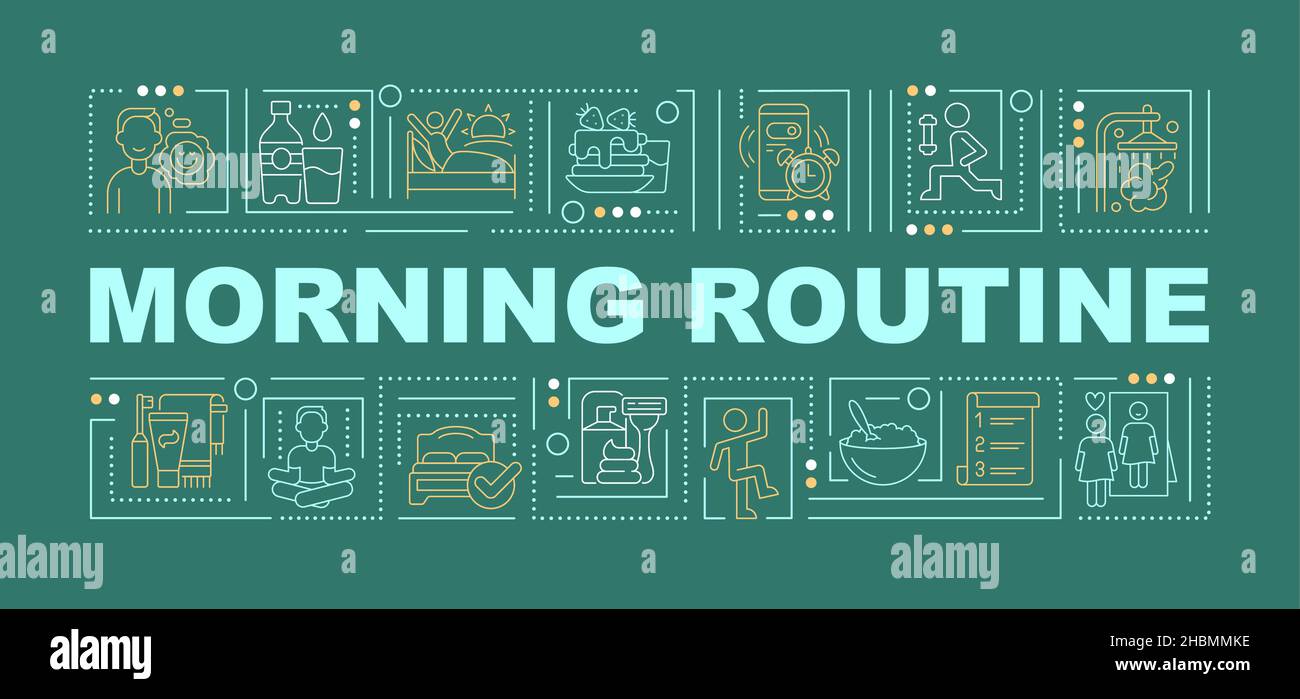Morning routine activity word concepts green banner Stock Vector Image ...