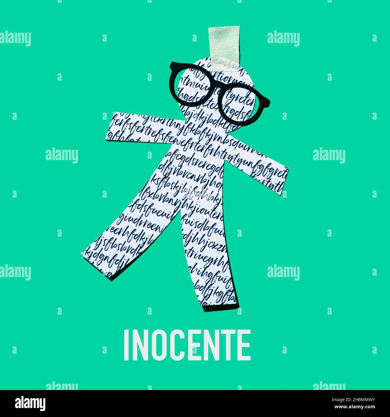 a paper man doll on a green background, and the word innocent written ...