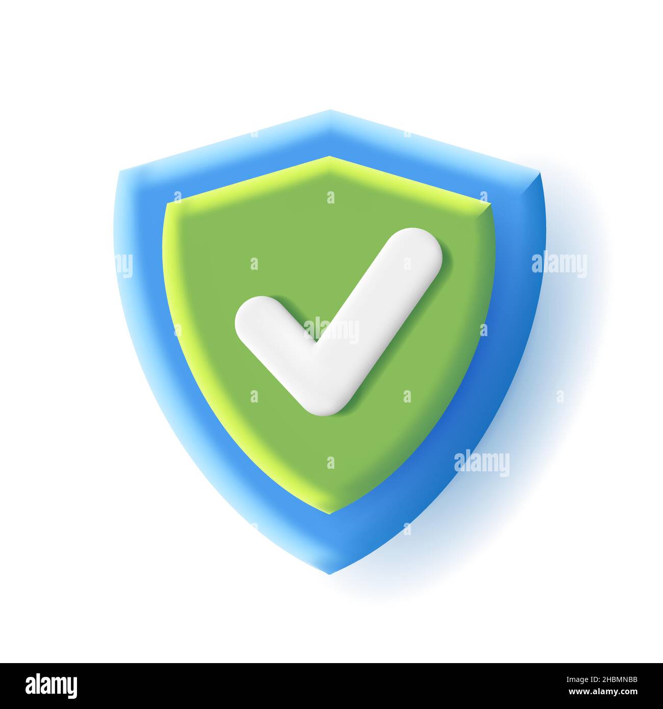 Security 3d volume icon of a blue and green shield shape with tick done ...
