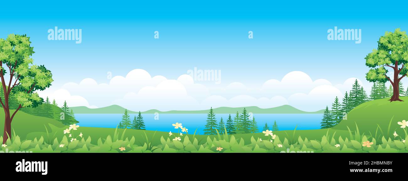 Panoramic mountains landscape cartoon illustration, natural banner ...