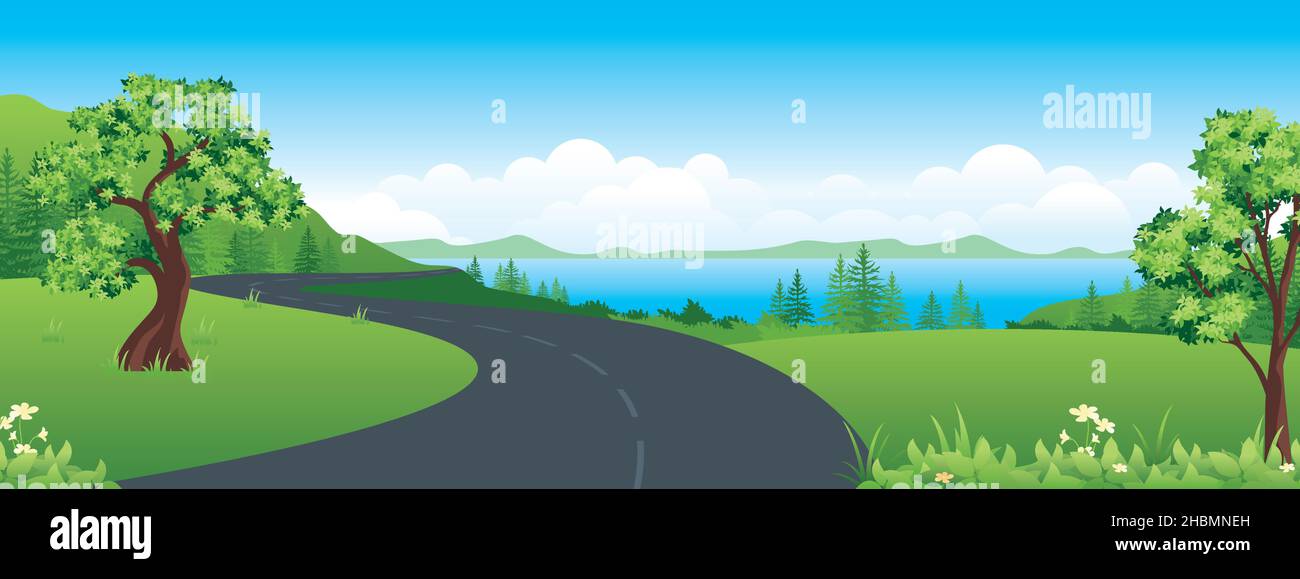 Panoramic mountains landscape cartoon illustration, natural banner ...