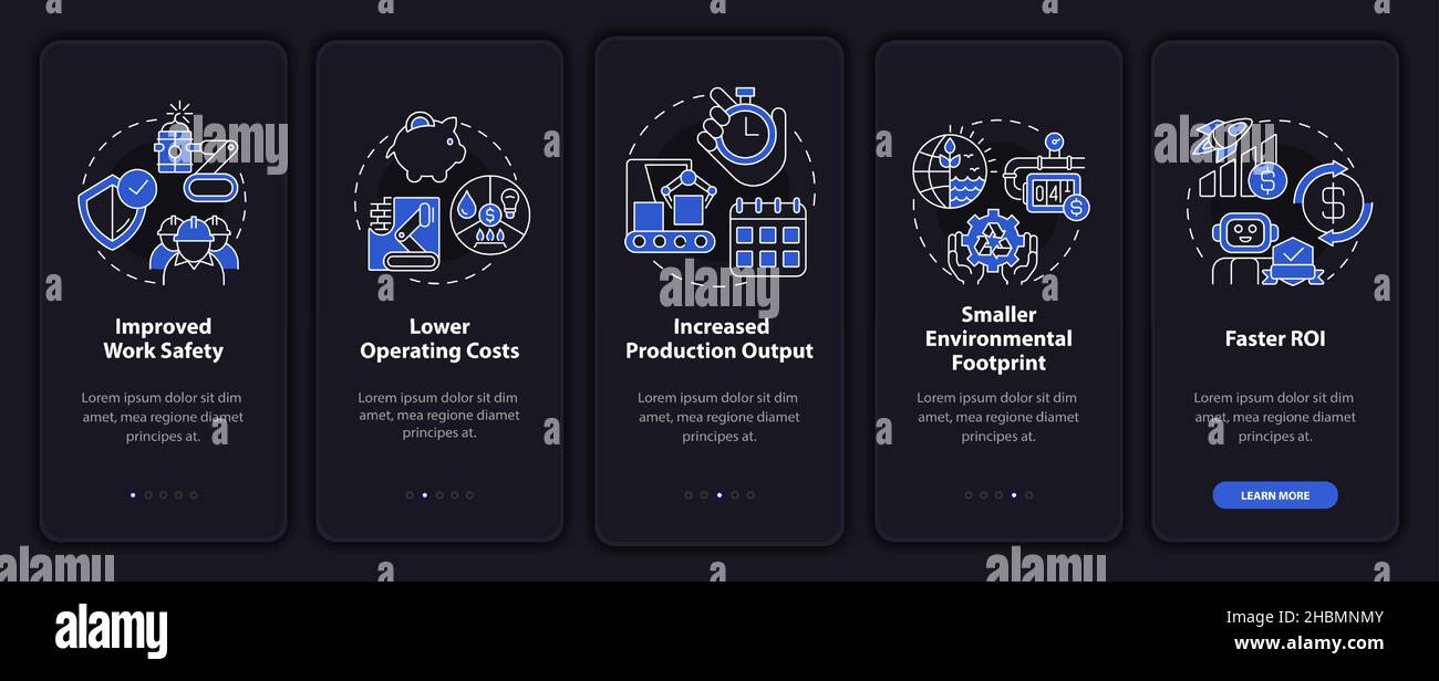 Benefits of automation night mode onboarding mobile app screen Stock ...