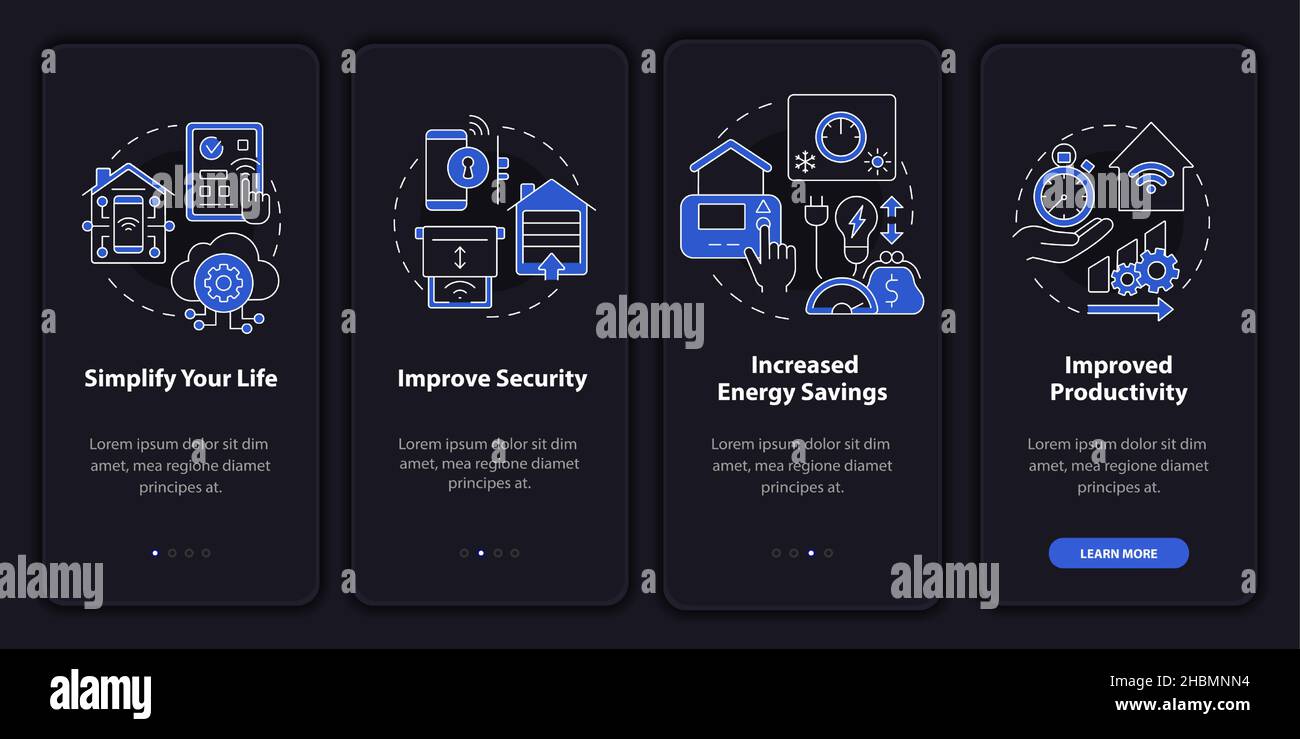 Reasons for home automation night mode onboarding mobile app screen ...