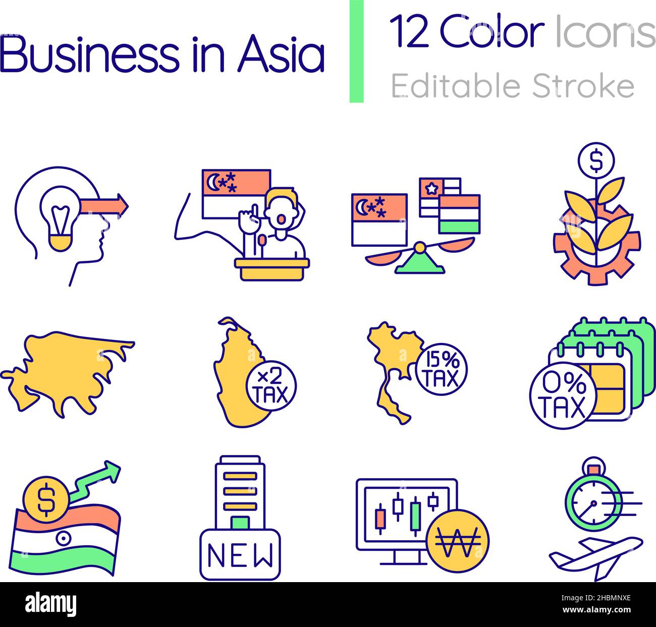 Business in Asia RGB color icons set Stock Vector Image & Art - Alamy