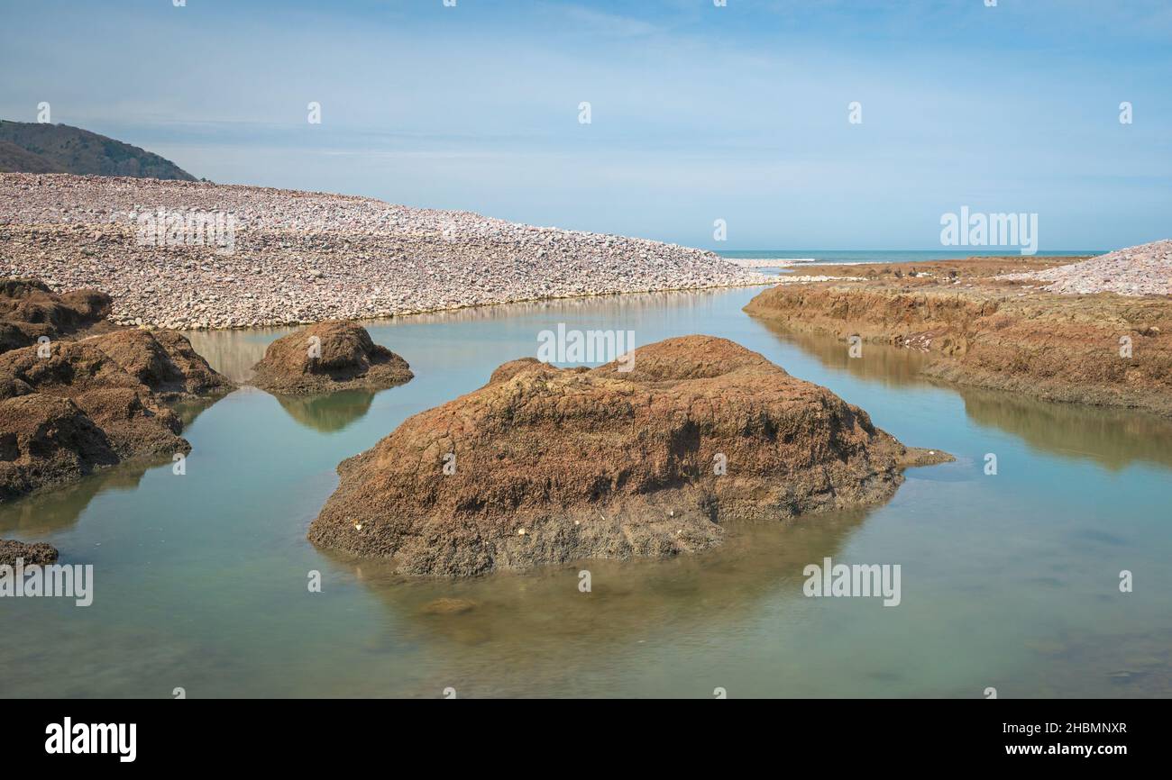 A scenic springtime view across the salt marshes in Porlock Bay in ...