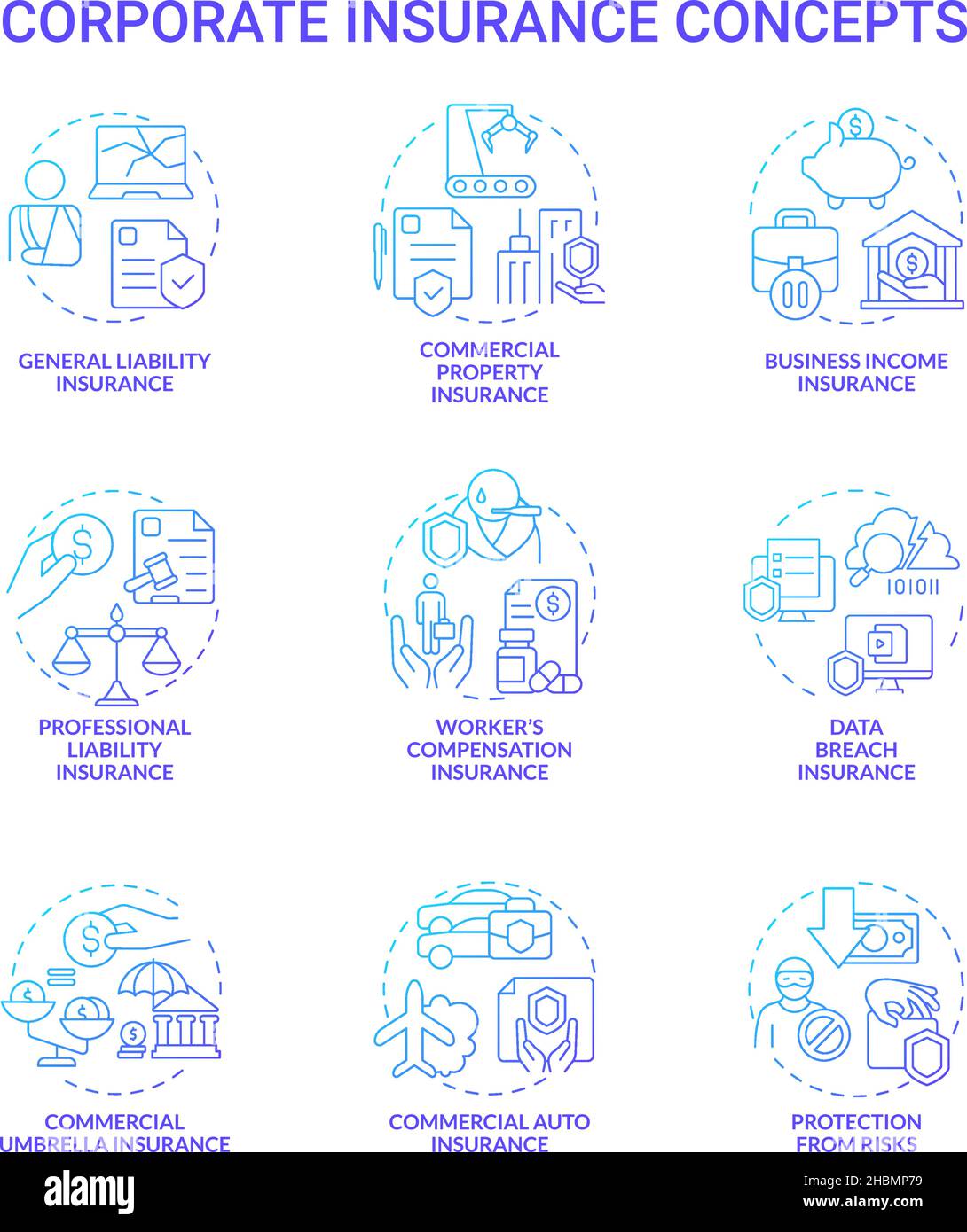 Corporate insurance blue gradient concept icons set Stock Vector Image ...