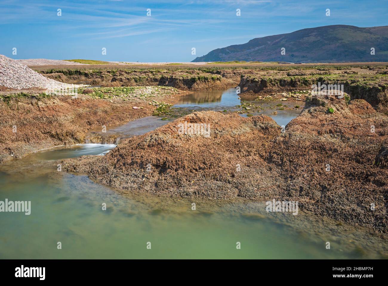 A scenic springtime view across the salt marshes in Porlock Bay in ...