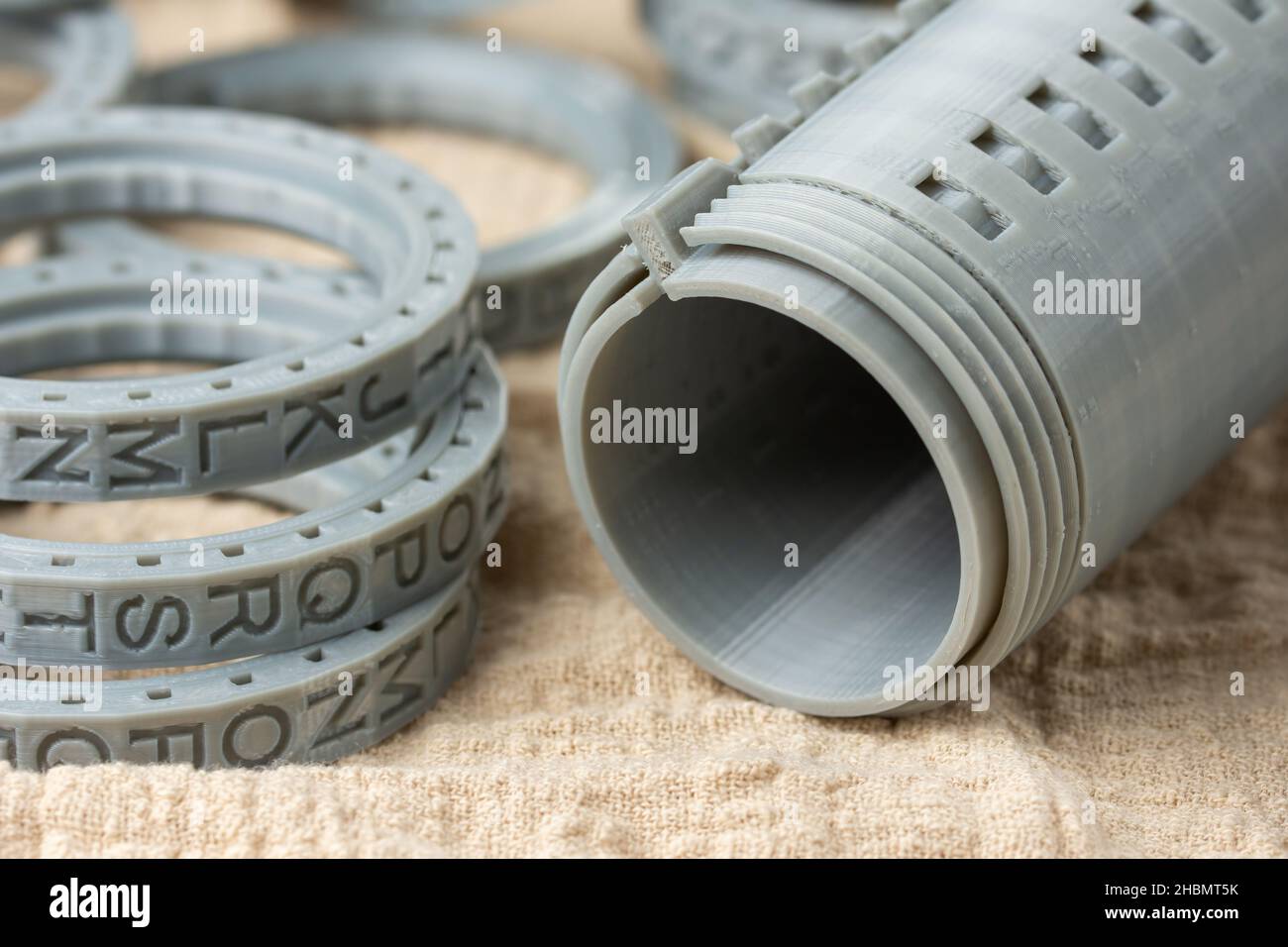 Close-up of plastic cryptex printed on a 3D printer. Printed by FDM ...