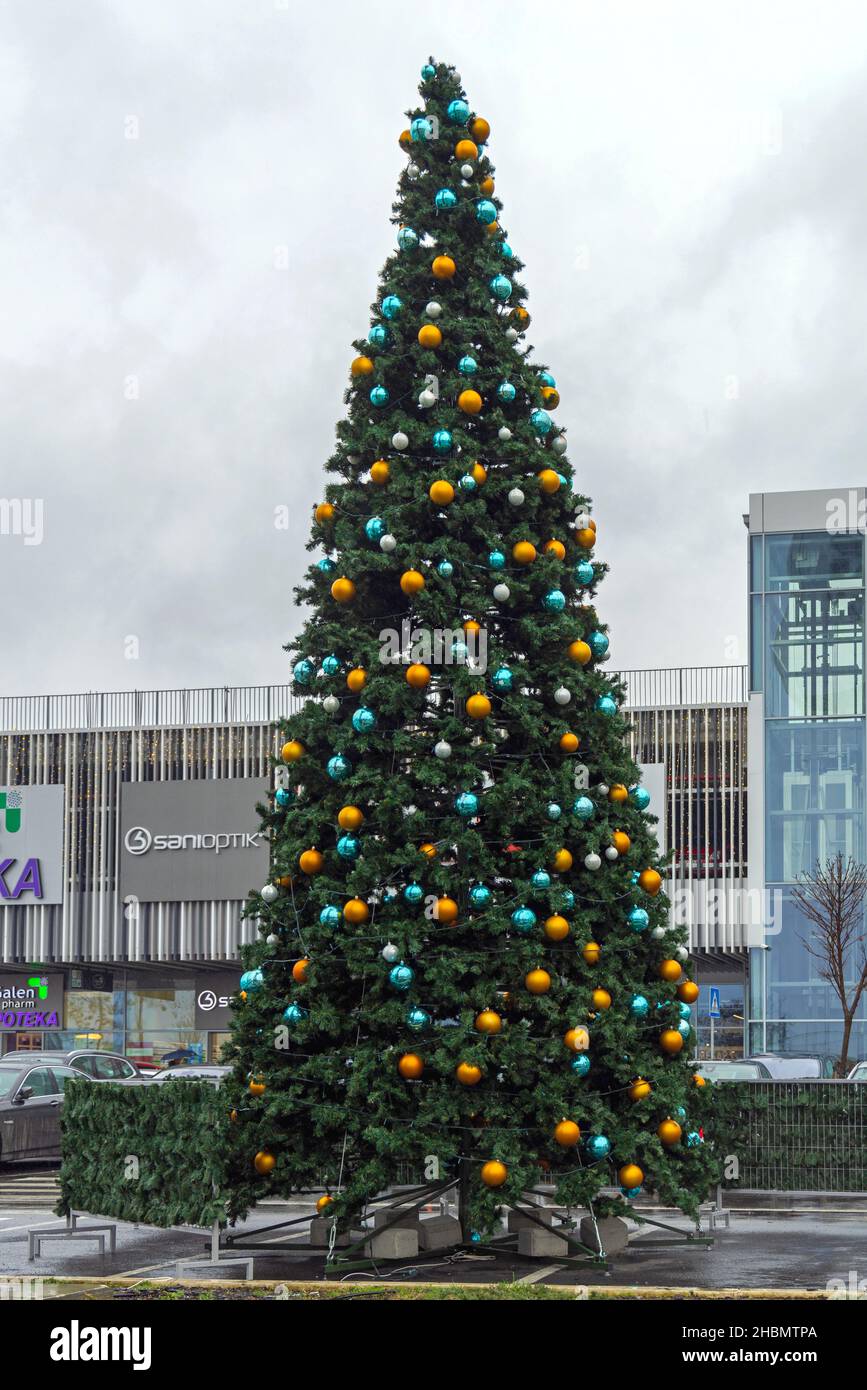 Belgrade, Serbia - December 10, 2021: Tall Christmas Tree in Front of ...