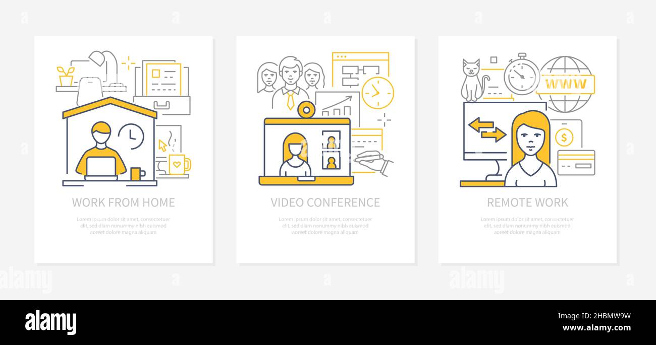 Remote work - modern line design style banners set on white background ...