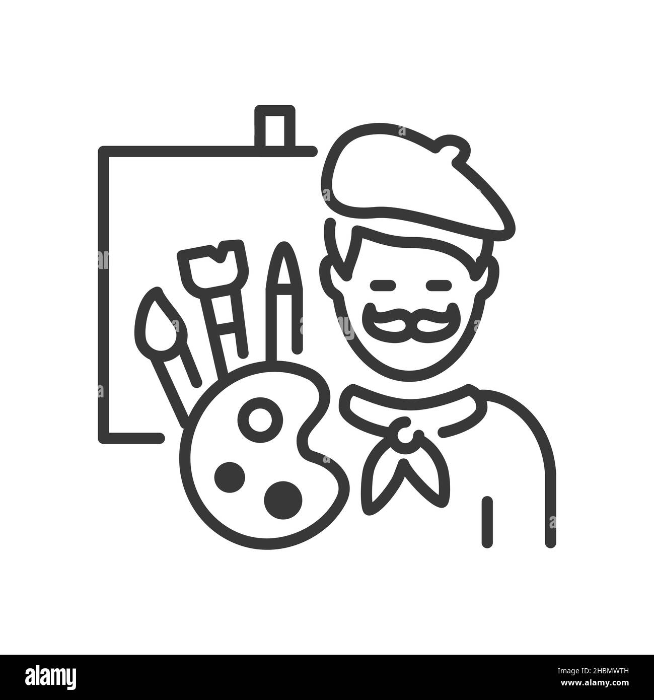 Artist - vector line design single isolated icon on white background ...