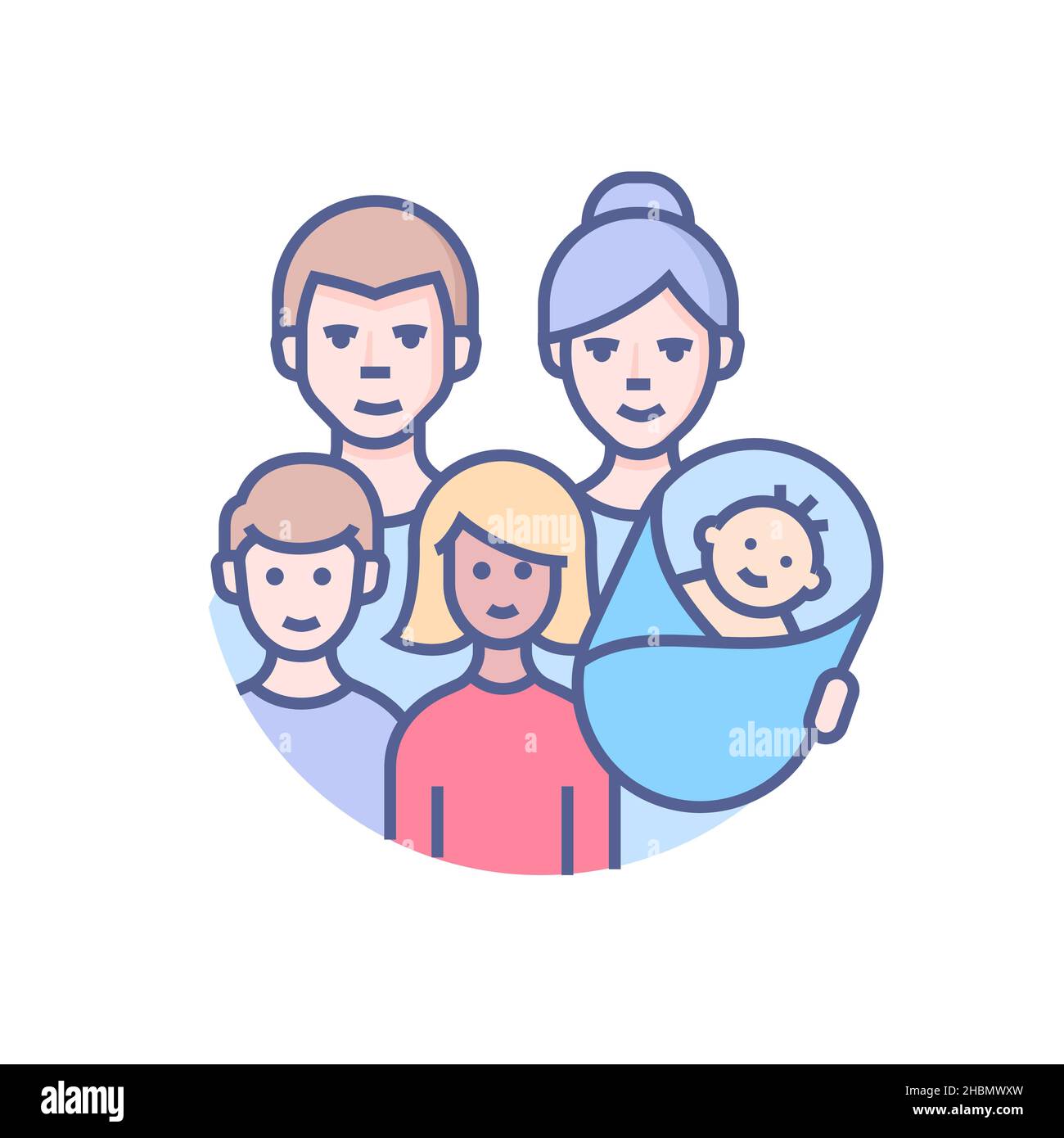 Different family generations - modern colored line design style icon on ...
