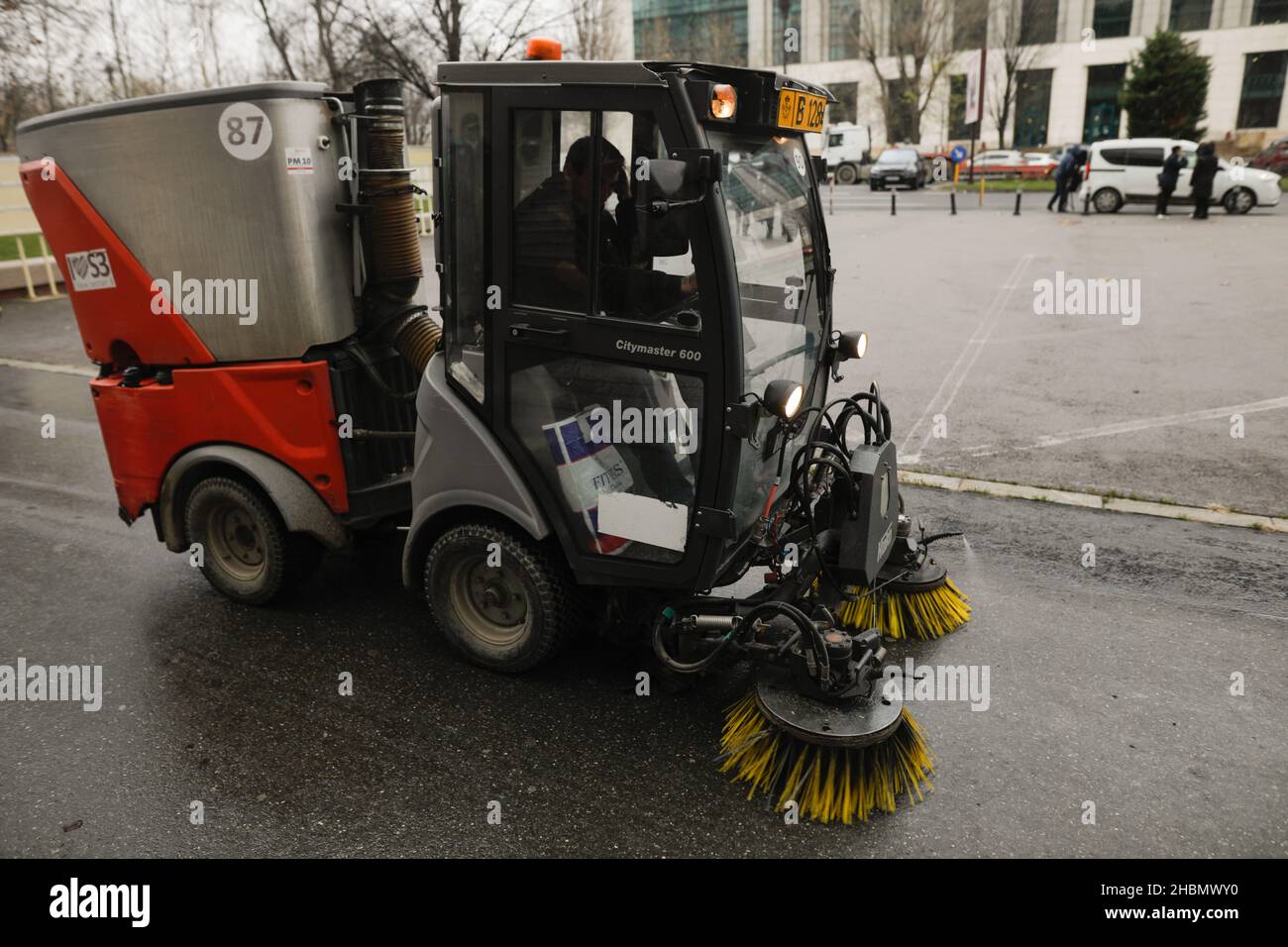 Bucharest, Romania - December 20, 2021: Street cleaning vehicle in ...