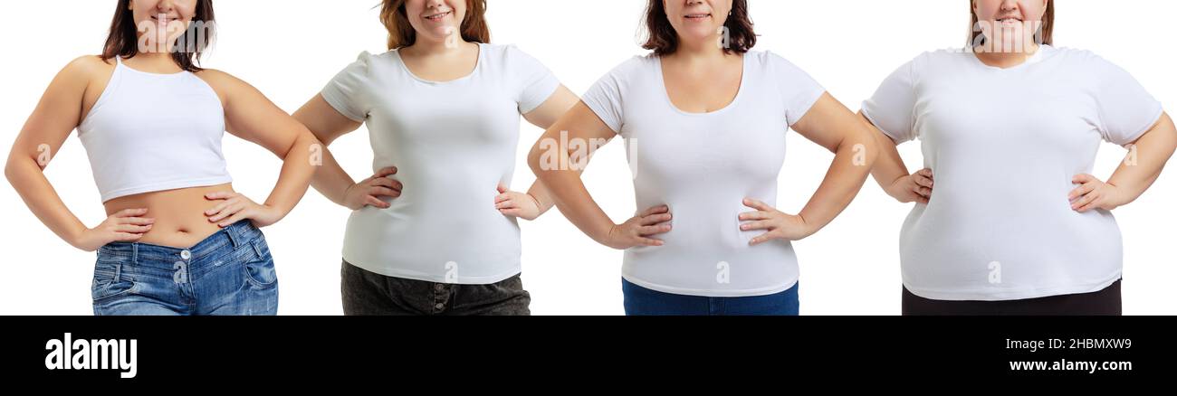 Harmony of body and soul. Set of 4 cropped portraits of female model in ...