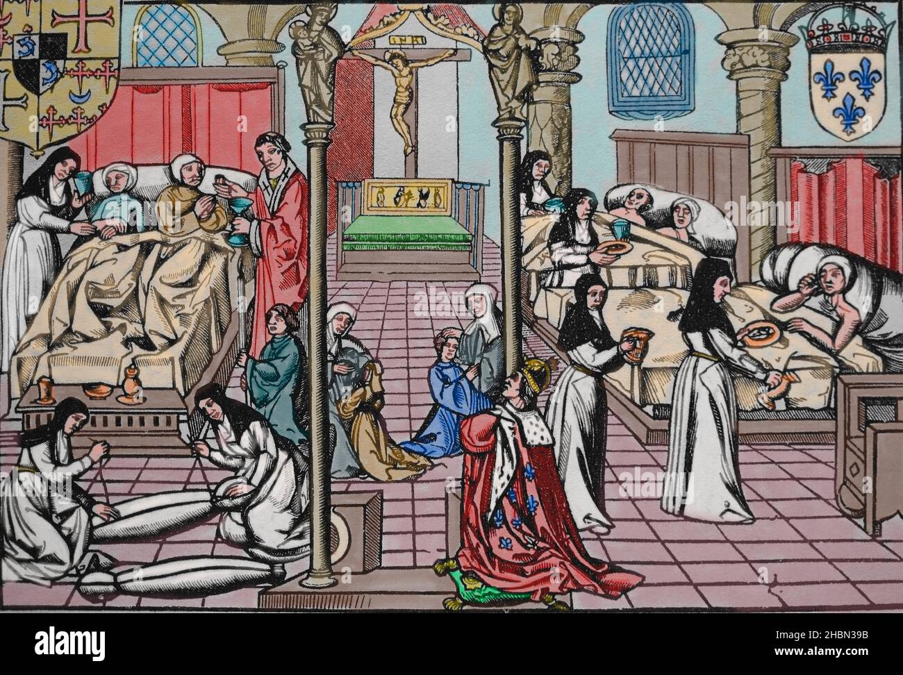 France. A ward in the Hotel-Dieu, hospital of Paris, 16th century Stock ...