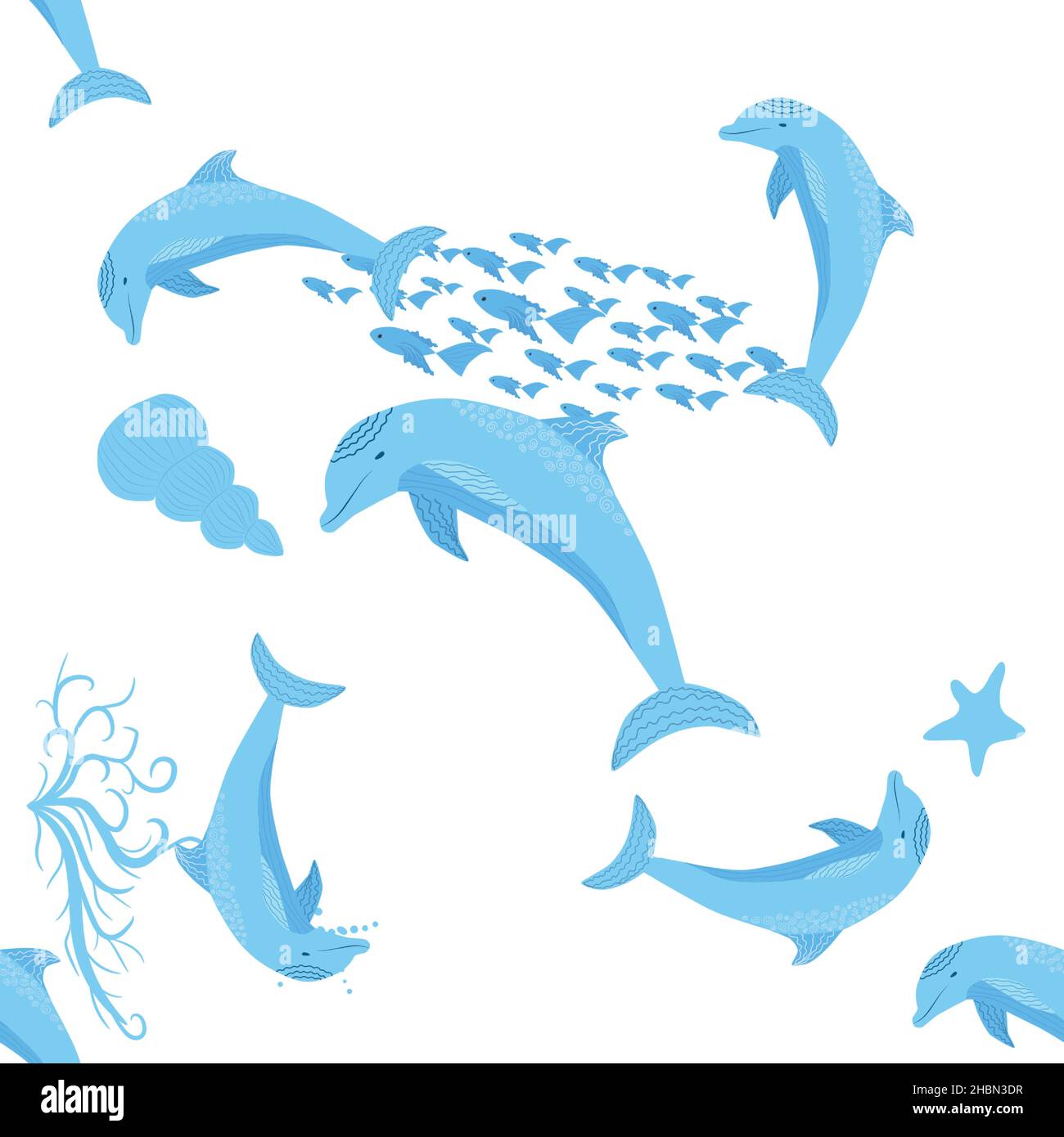 Dolphin, sea inhabitants seamless pattern, beautiful character among ...