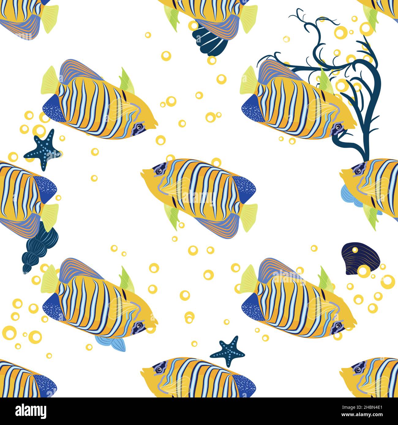 Emperor angelfish, Pomacanthus imperator seamless patterns, sea animal ...