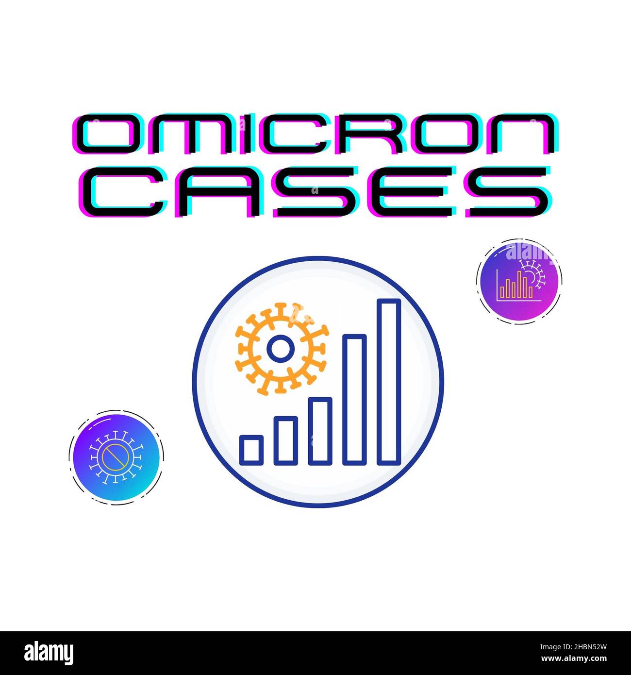 Omicron cases rising chart and covid symbols Stock Photo - Alamy
