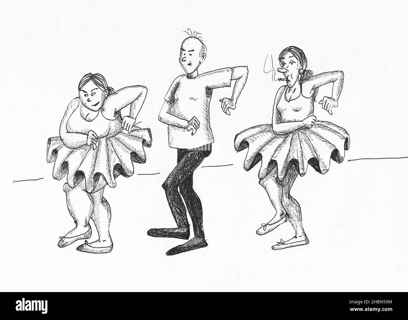 Three eccentric ballet dancers. Illustration Stock Photo - Alamy