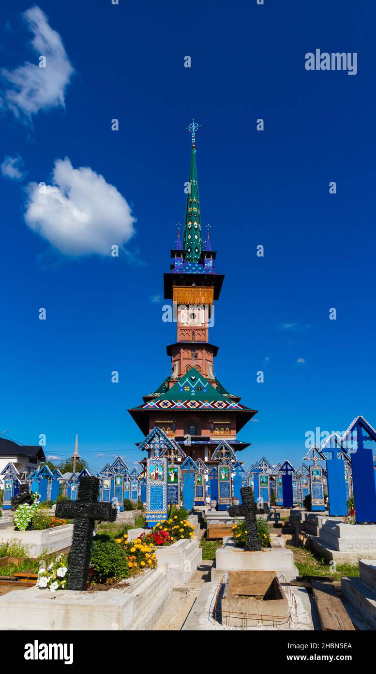 Sapanta, Romania-August 19, 2021: Photo from afar, among the crosses ...