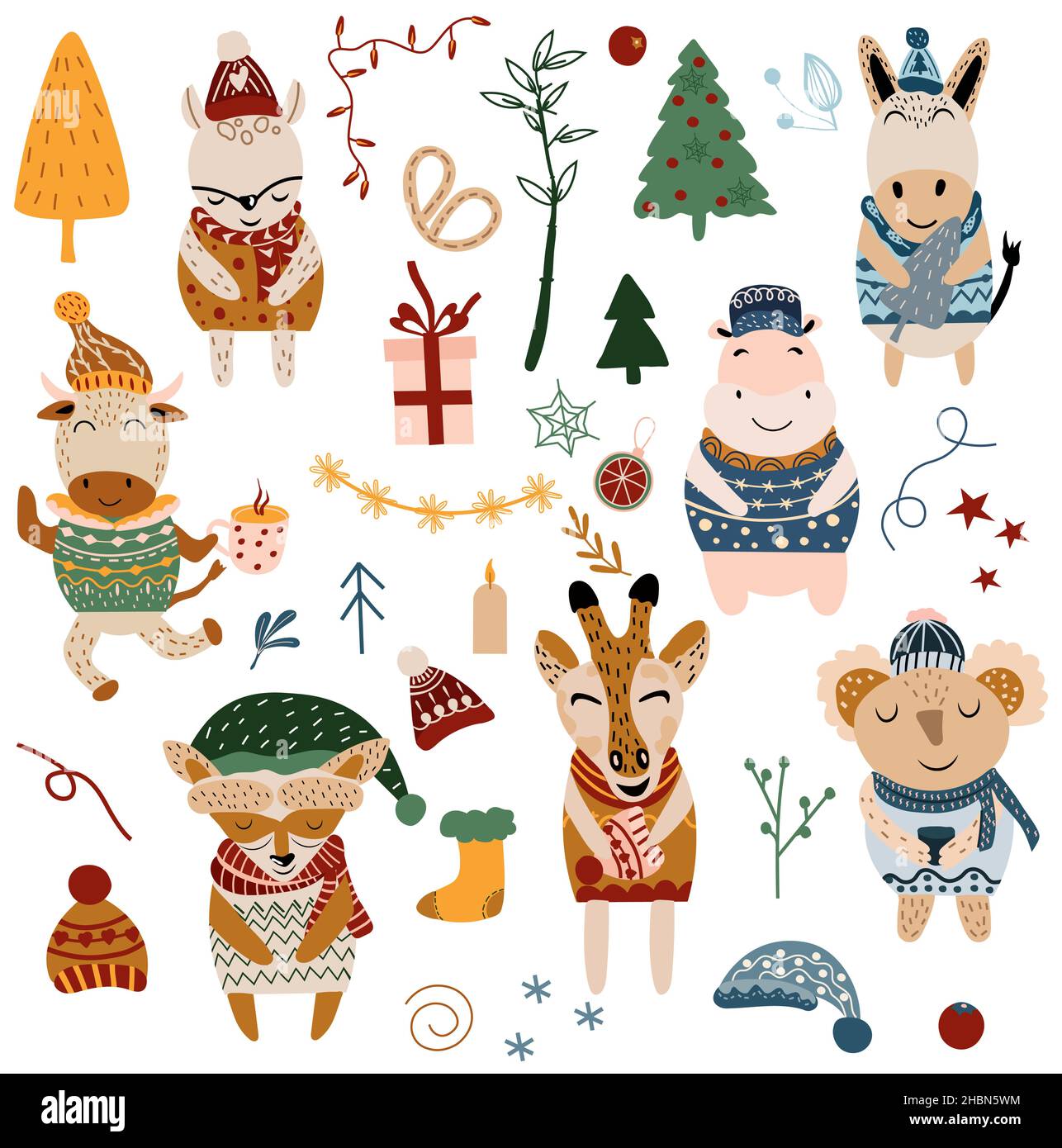 Collection Christmas Animals, koala, cute deer, hippo, raccoon, giraffe ...