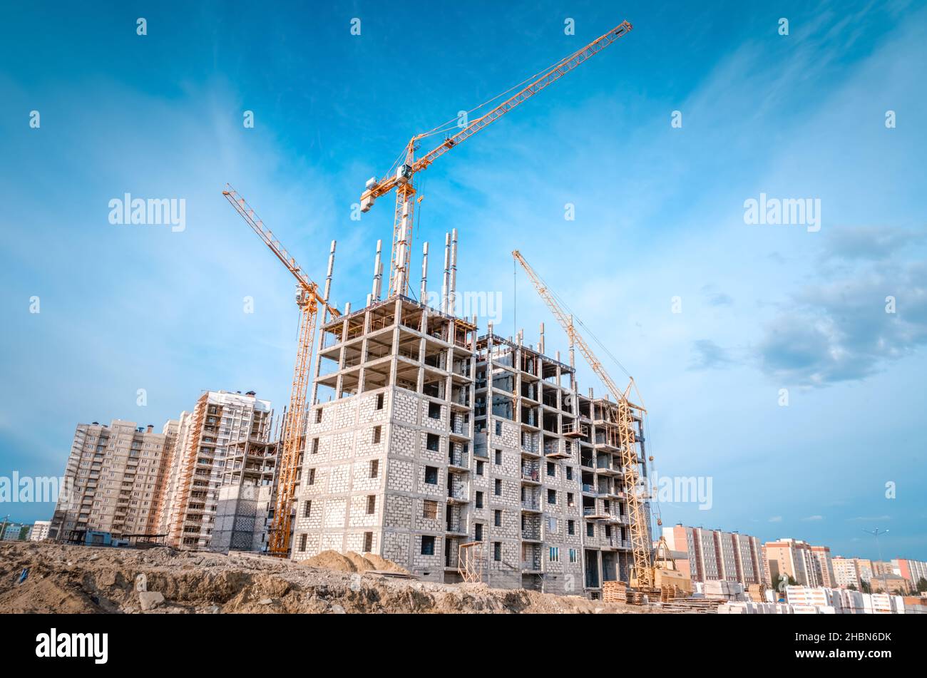 Building object and highrise cranes Stock Photo - Alamy