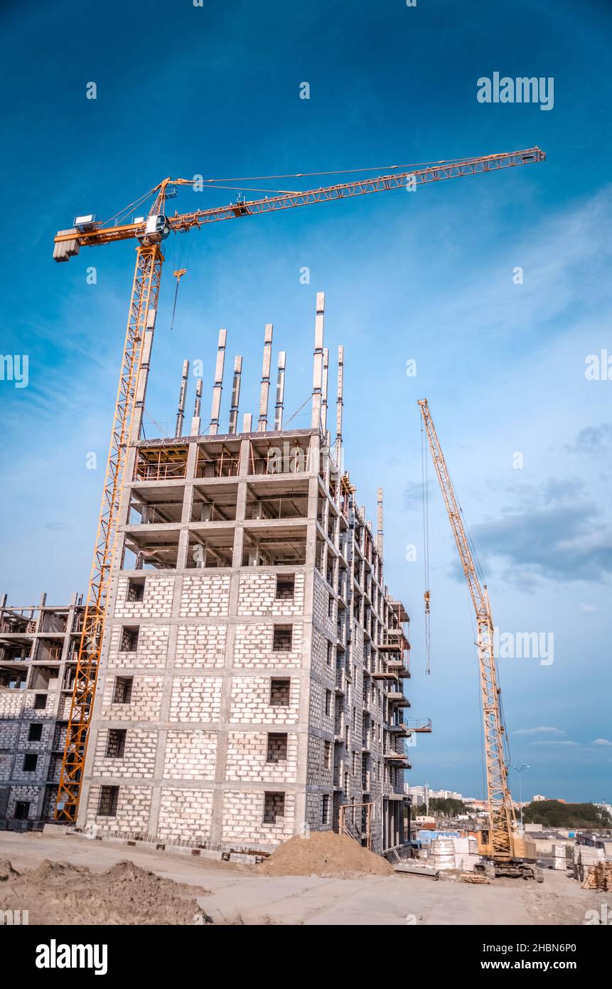 Construction landscape and big cranes Stock Photo - Alamy