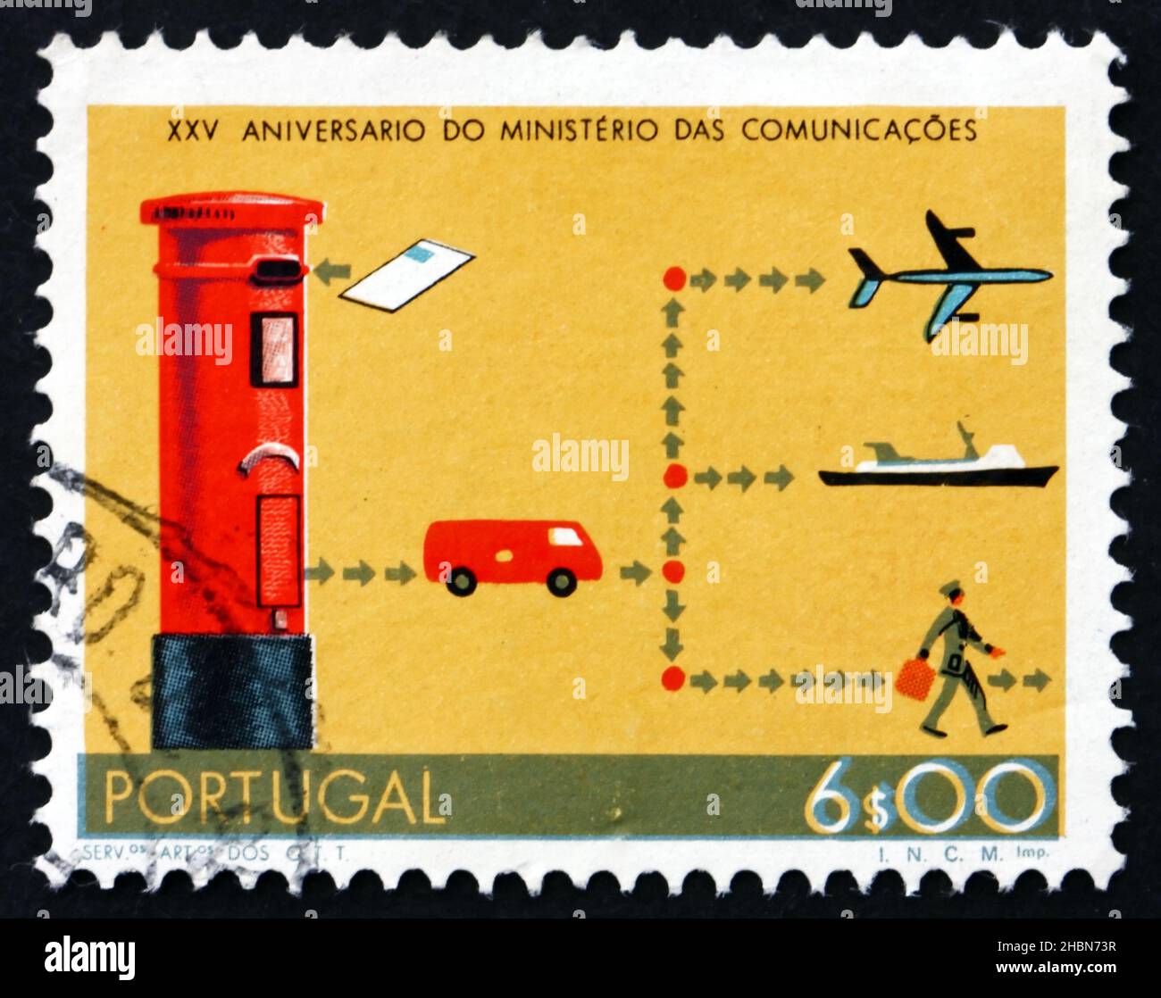 PORTUGAL - CIRCA 1973: a stamp printed in the Portugal shows Postal ...