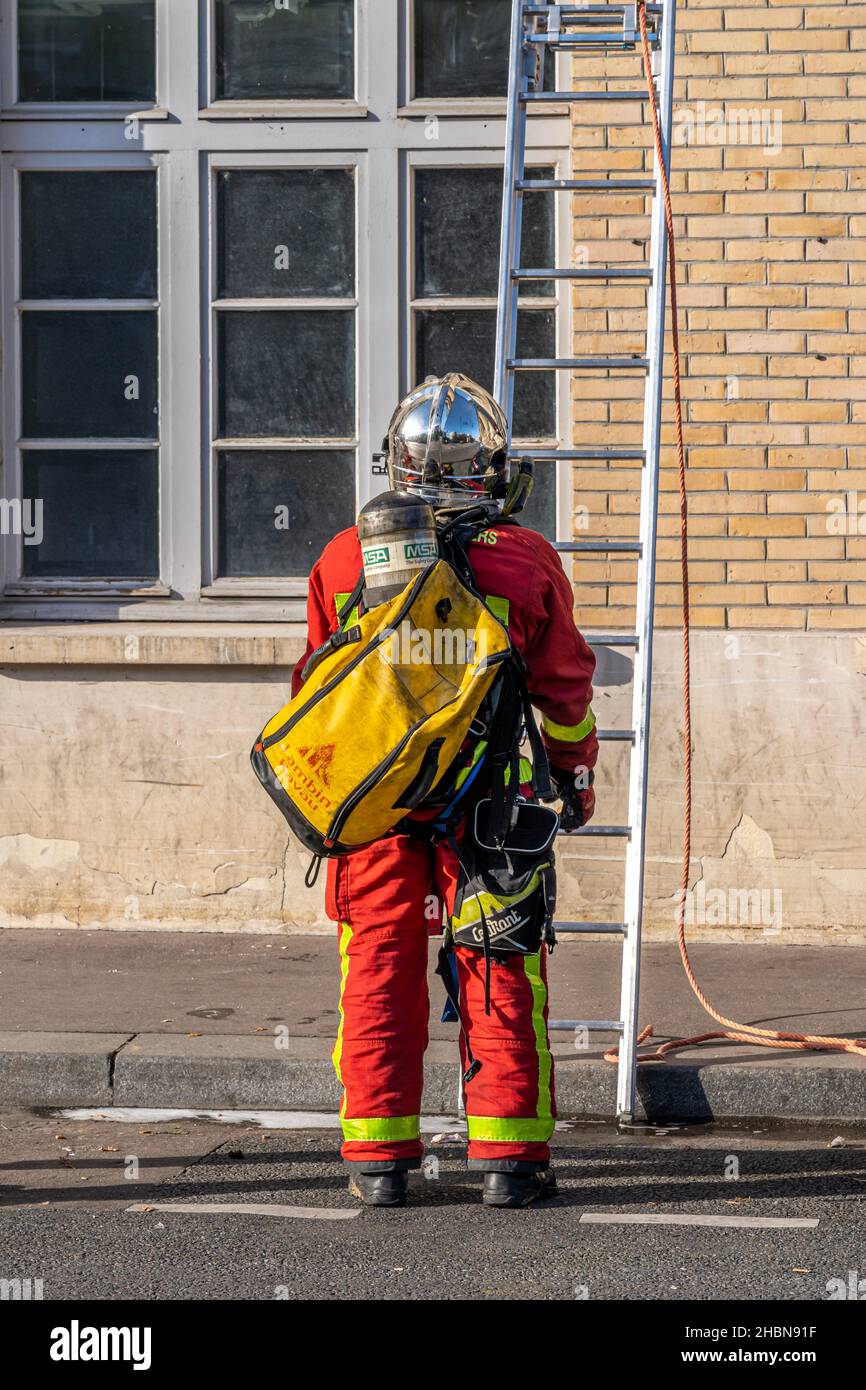 Paris, France - 11 06 2021: Paris firefighters carrying out a training ...