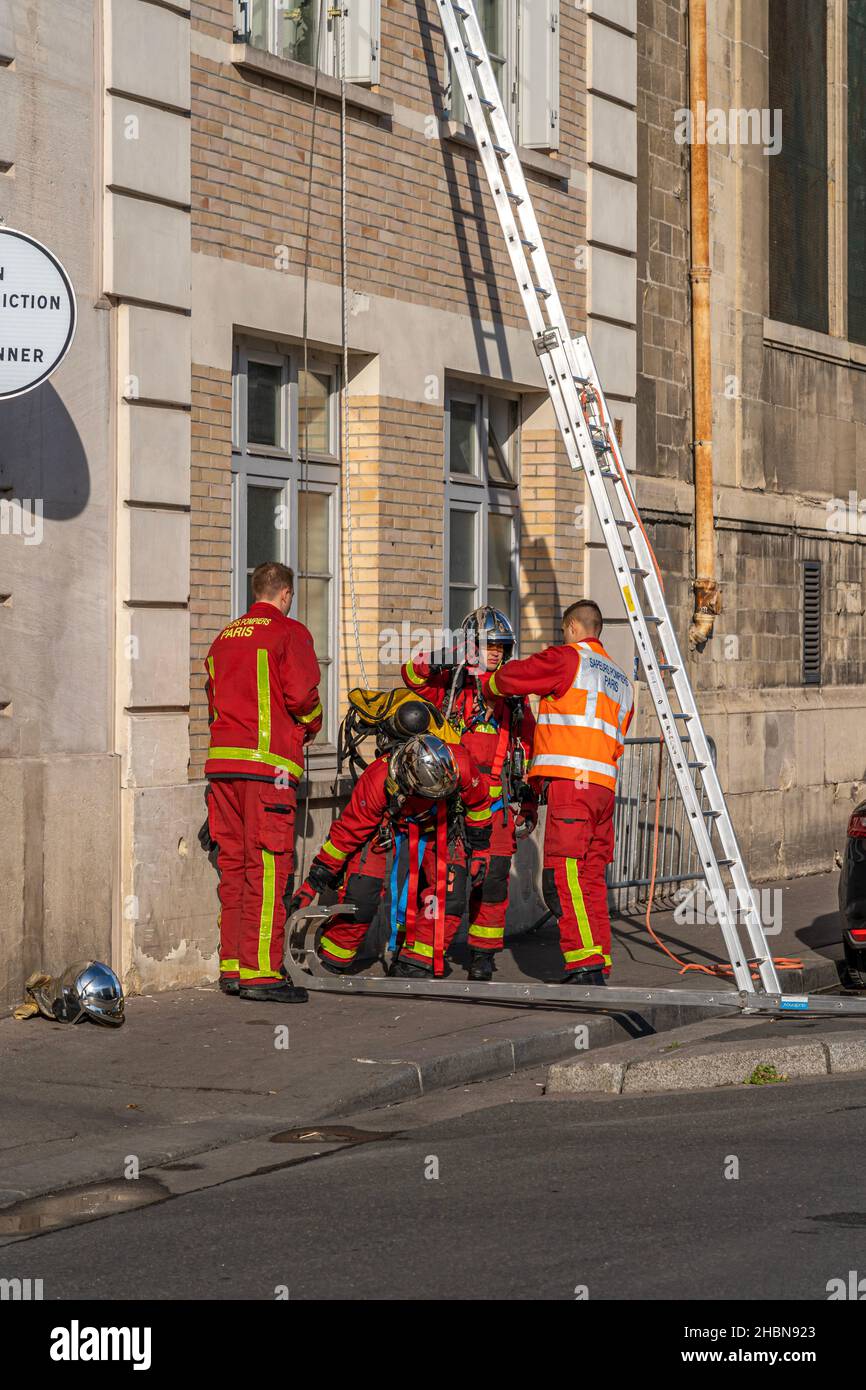 Paris, France - 11 06 2021: Paris firefighters carrying out a training ...
