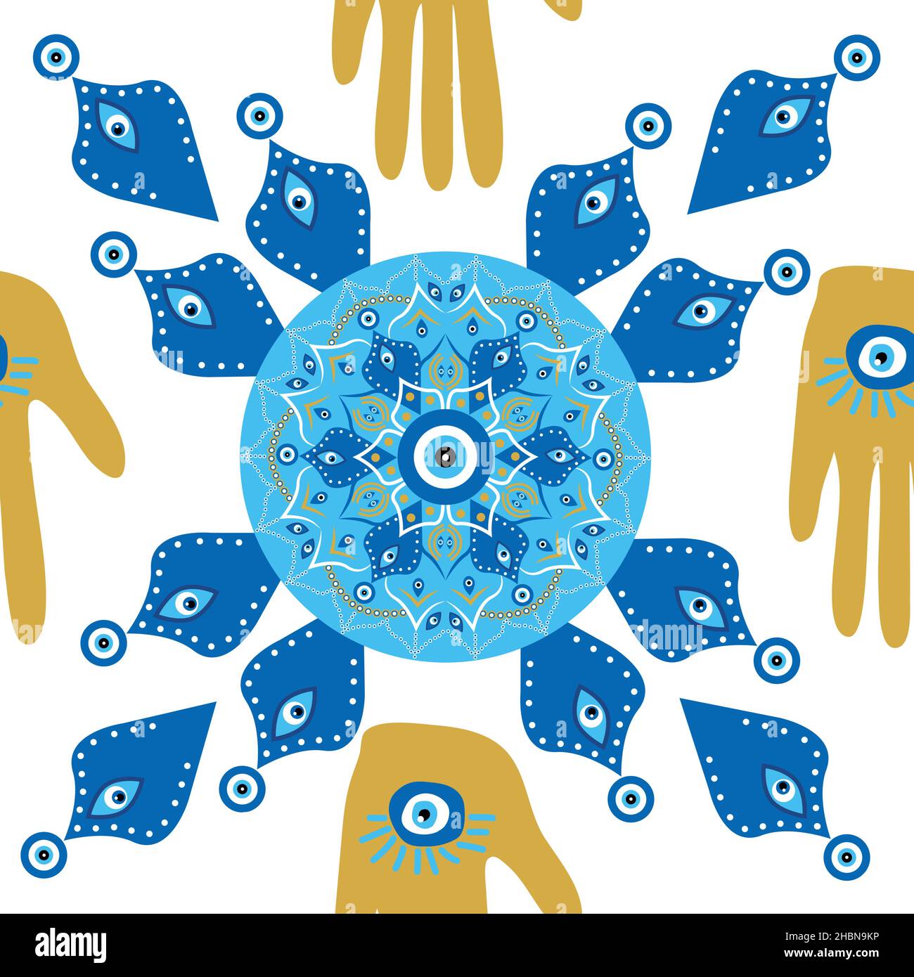 Mandala greek evil eye doodle seamless pattern. Magic, witchcraft ...