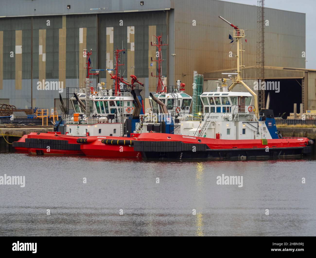 Harbour tugs "Roman" "Marksman" and "Guardsman" moored to the North ...