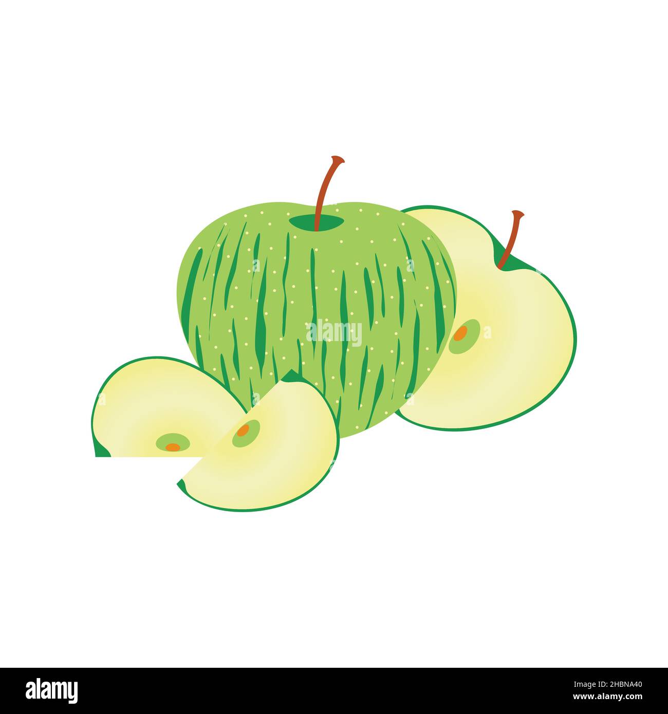 Green apple whole, half, slice isolated vector icon Stock Vector Image ...