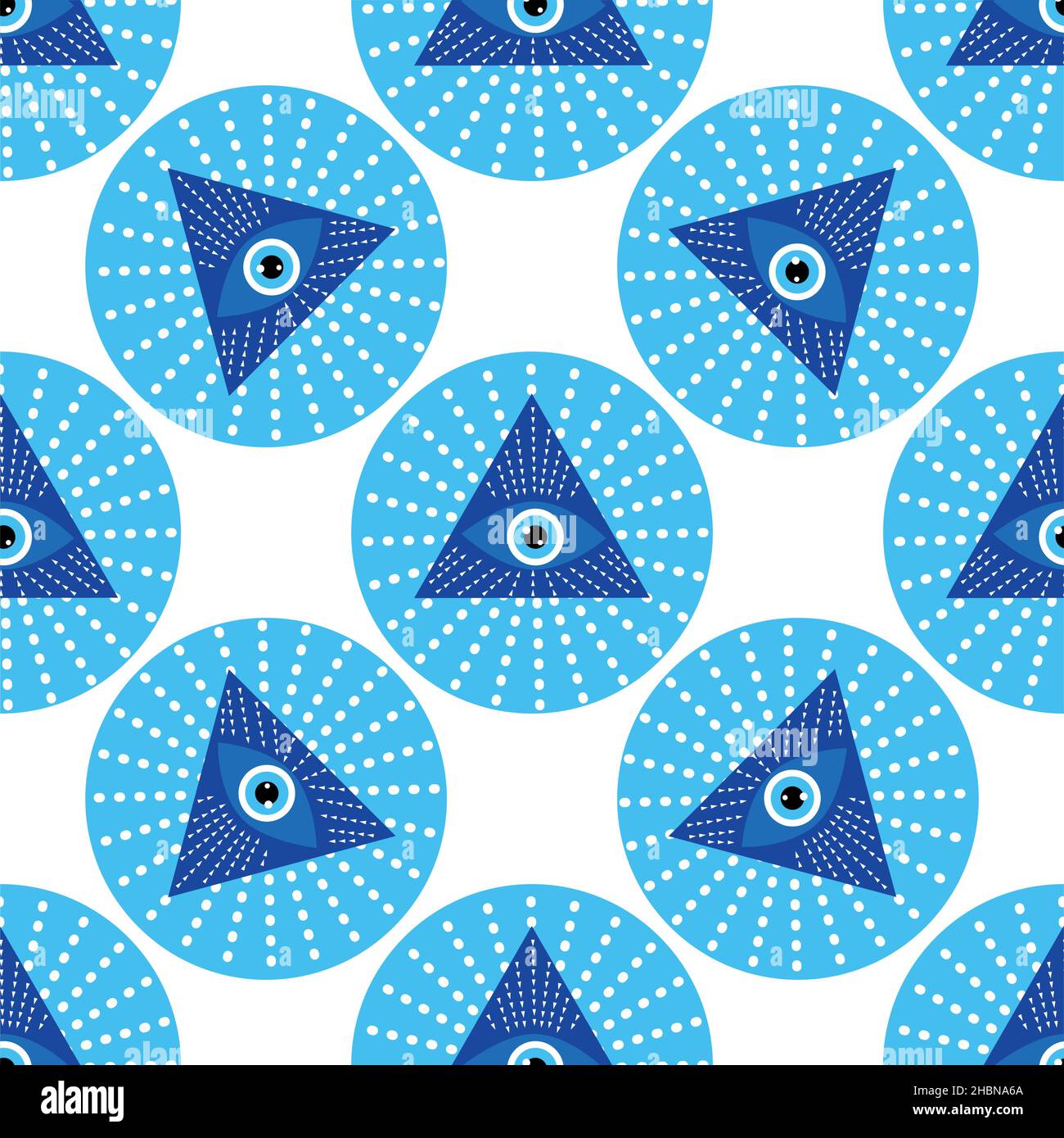 Mandala greek evil eye doodle seamless pattern. Magic, witchcraft ...