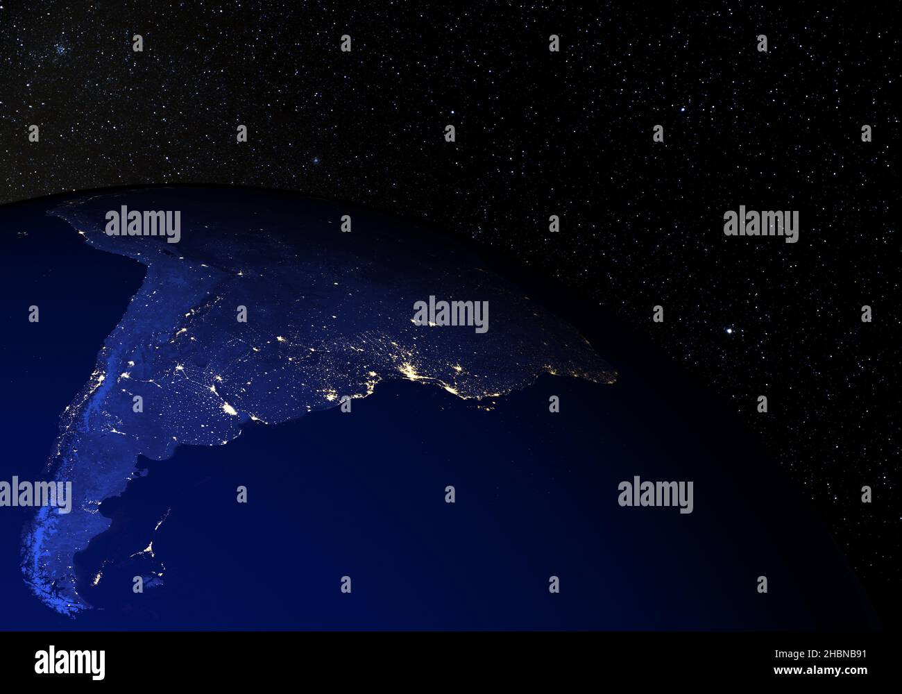 South America from space at night. Elements of this image furnished by ...