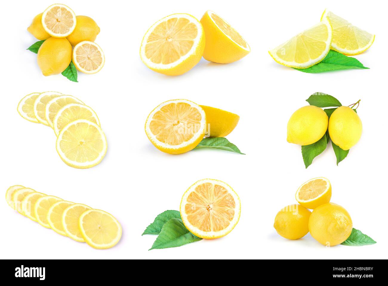 Collage of lemons isolated on a white background cutout Stock Photo - Alamy