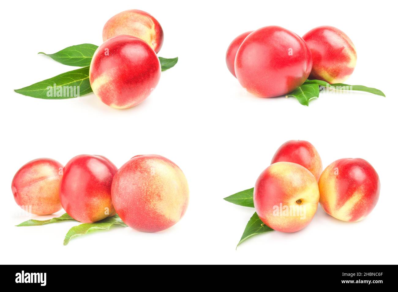 Set of ripe peaches on a white background cutout Stock Photo - Alamy