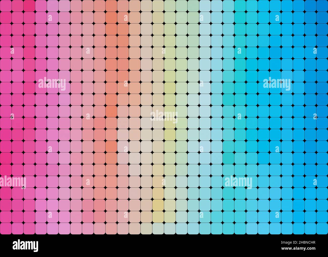 Abstract grid background of rounded rainbow colored squares. Full frame ...