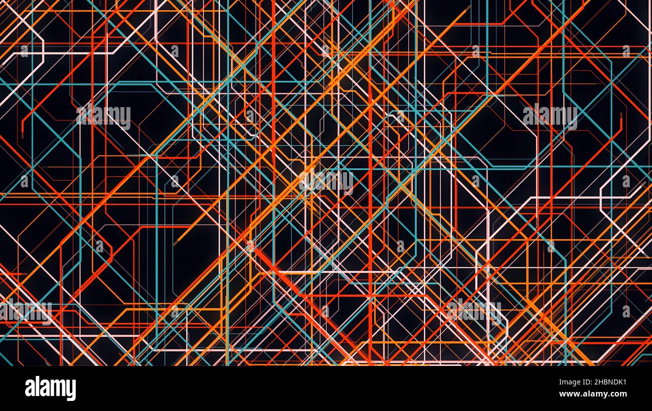 Abstract multicolored crossing rays moving fast isolated on black ...