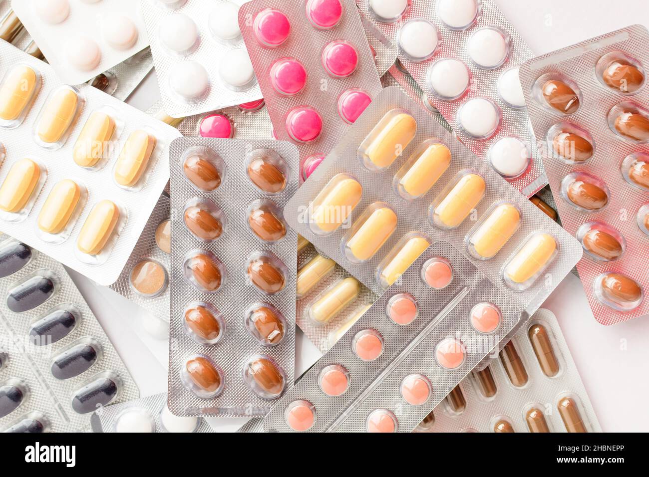 Close up of different medicine pills, tablets and vitamins isolated on ...