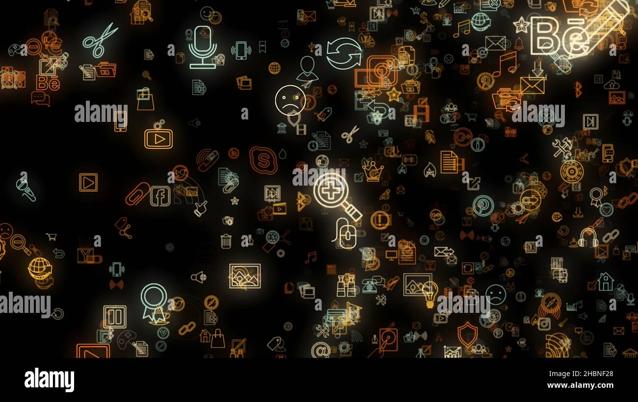 For editorial use only. Abstract multimedia background made by ...