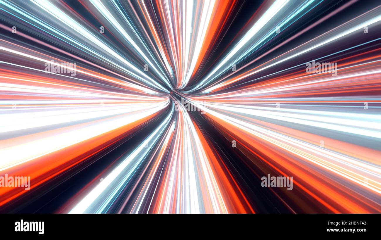 Abstract colorful glowing lasers forming speed tunnel on black ...