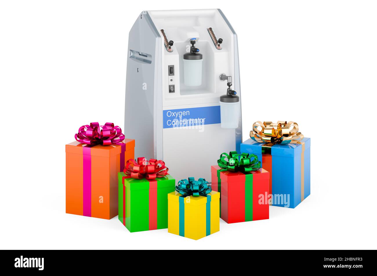 Portable Oxygen Concentrator with gift boxes, 3D rendering isolated on ...
