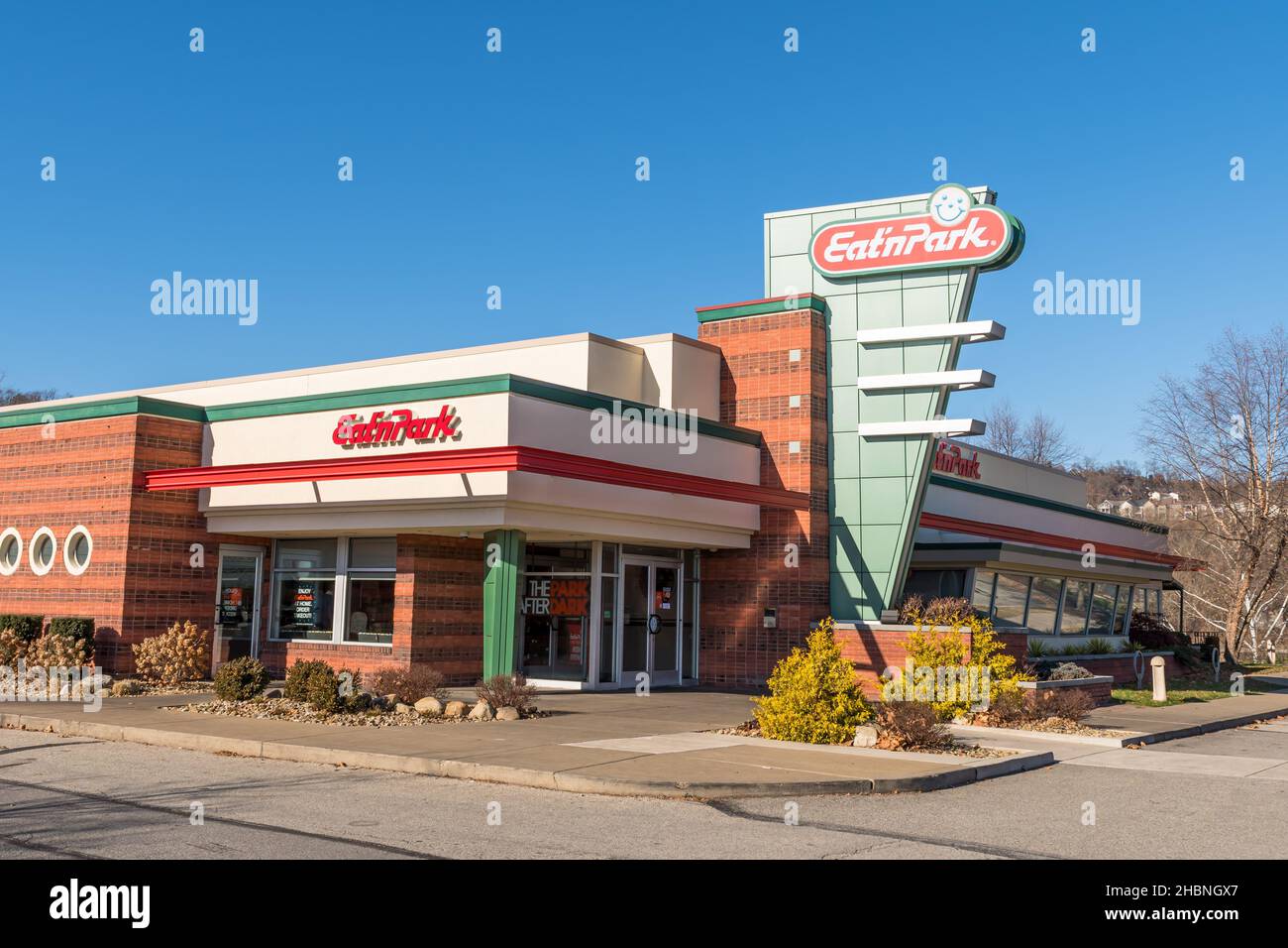The Eat N Park restaurant in the Waterfront Shopping Complex on a sunny ...