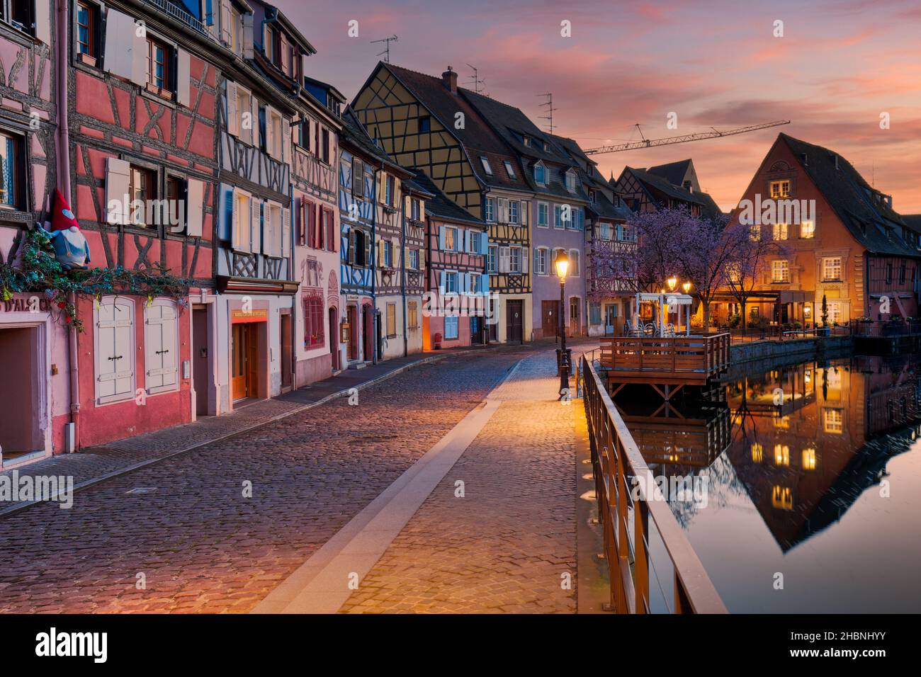 Colmar, with colourful half-timbered houses during sunset Stock Photo ...