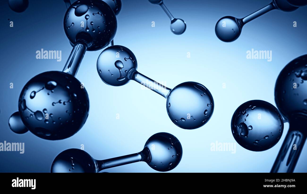Blue science molecules on blue background. Abstract molecular 3d blue ...