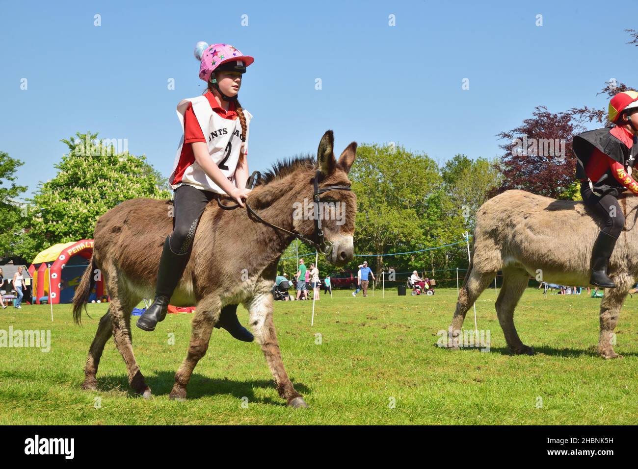 Young girl riding a donkey at a local Donkey Derby in Bournemouth ...