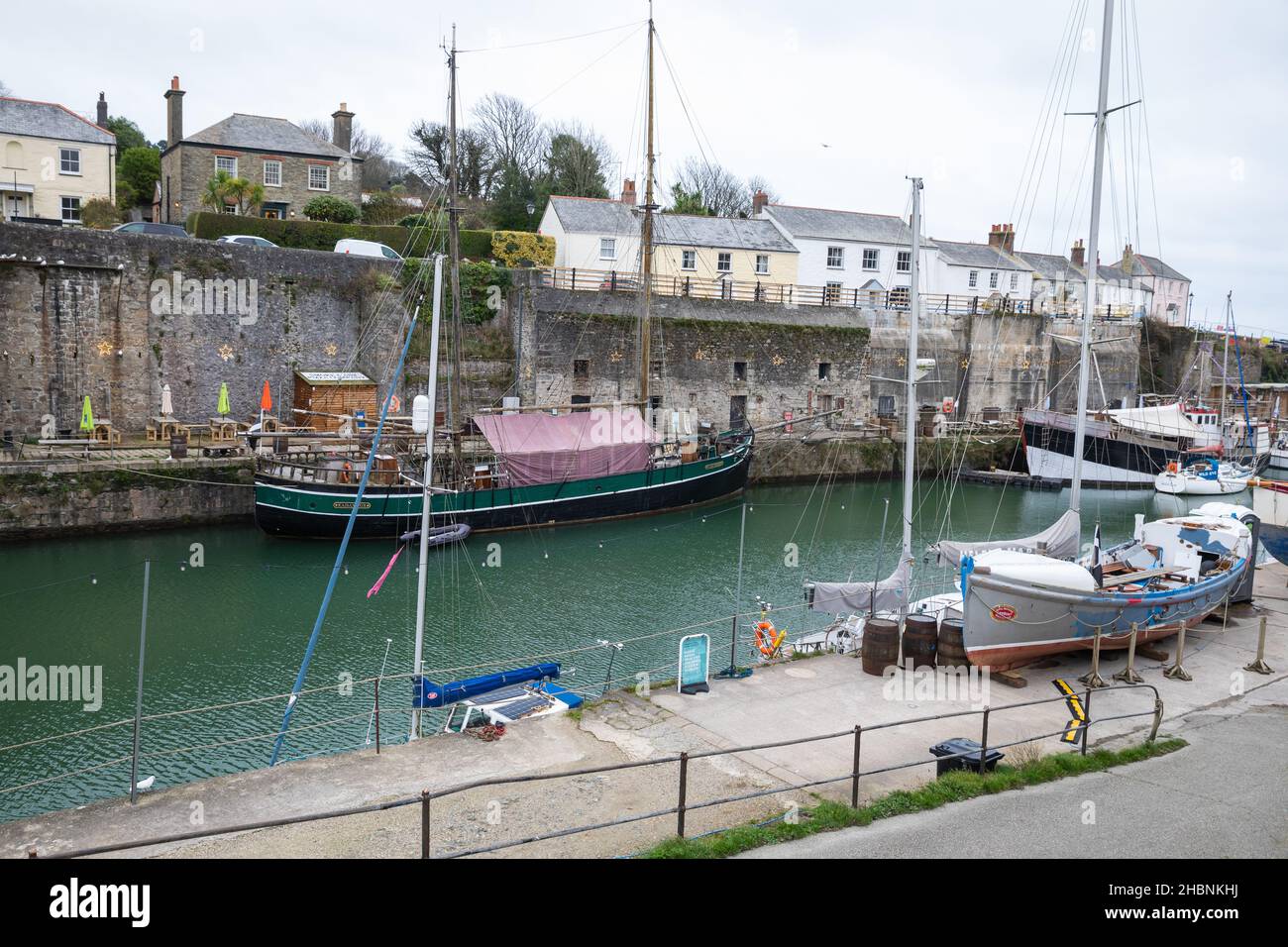 Boats in the Historic harbour of Charlestown, Cornwall, uk Stock Photo ...